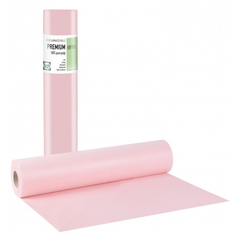 Pink waterproof examination table paper 58cm x 50m